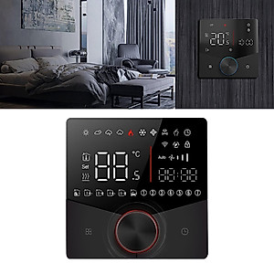 WiFi Programmable LCD Display Smart Thermostat for Tuya with Knob, Floor Heating Control Panel, Digital (Black)