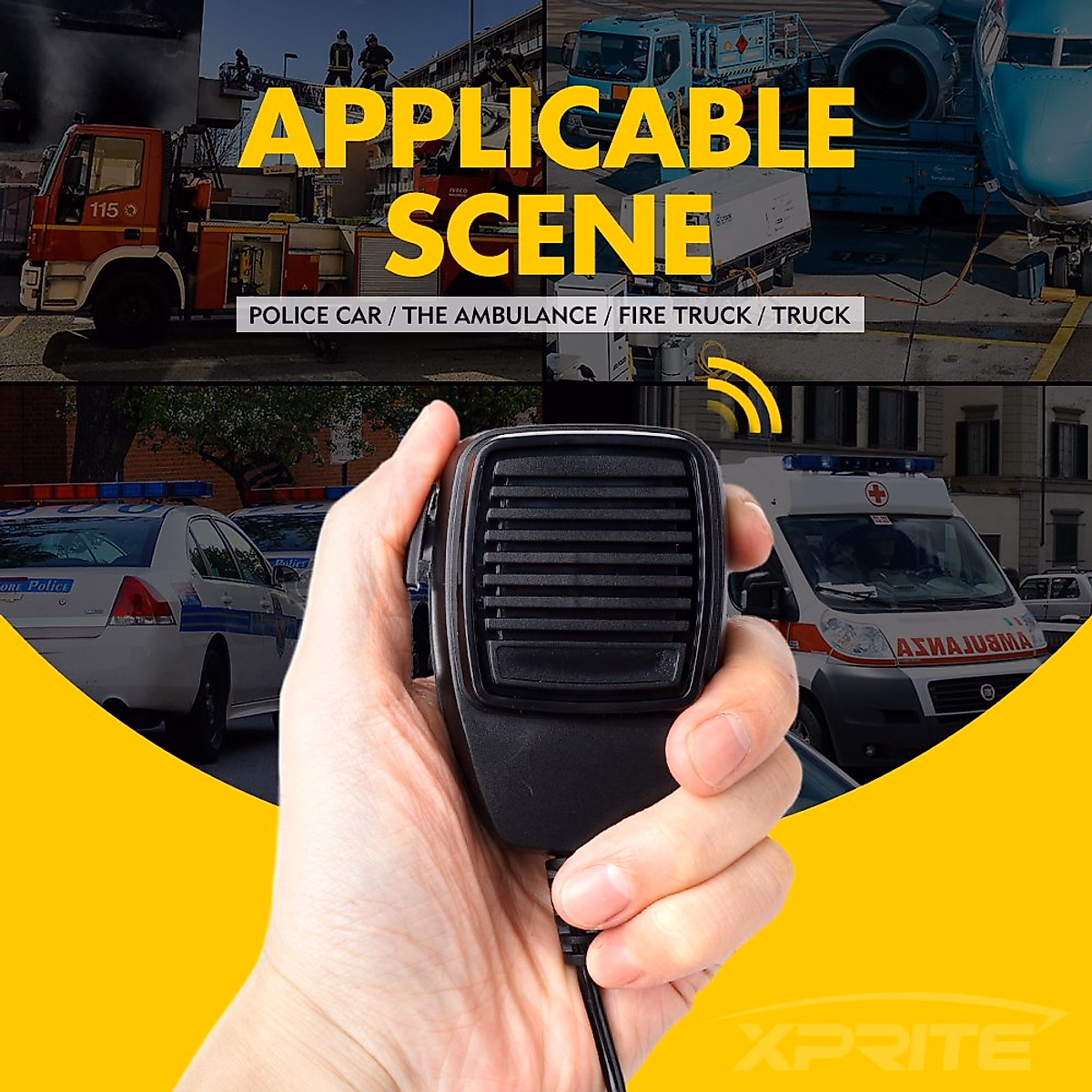 Xprite 8 Tones 200 Watt Emergency Warning Siren Extra Slim Speaker PA System Kit w/Handheld Microphone & 2 Lights Control Switches