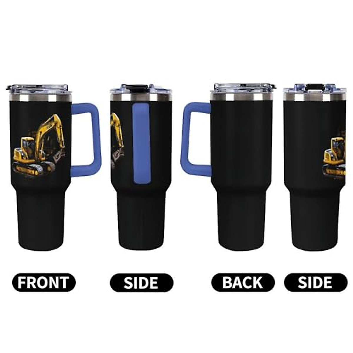 Construction Excavator 40 Oz Car Cup Stainless Steel Travel Mug Leak-Proof Insulated Tumbler with Handle Deep Blue-style