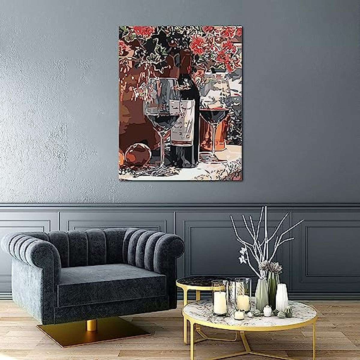 TISHIRON Paint by Number Wine Glass DIY Paint by Numbers Kit for Adults Kids DIY Canvas Painting by Numbers Wine Painting Acrylic Painting Arts Craft for Home Decoration Red Wine Glass 16x20 Inch