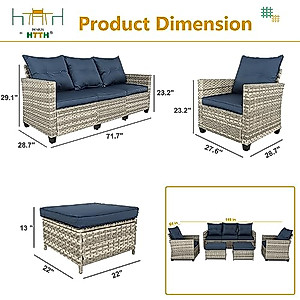 HTTH 5 Pieces Patio Furniture Sets PE Rattan Wicker Outdoor Conversation Set Patio Sectional Sets Patio Sofa Couch Set with 2 Ottomans for Porch,Balcony,Lawn (Grey-Blue)