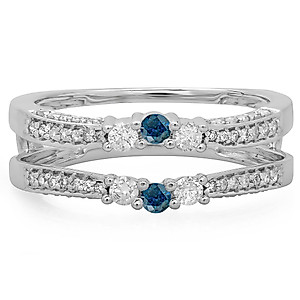 Dazzlingrock Collection 0.50 Carat (ctw) 14K Blue & White Diamond Enhancer Guard Ring 1/2 CT, White Gold, Size 7.5