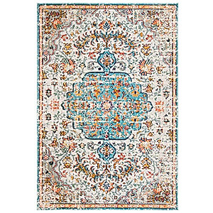 SAFAVIEH Madison Collection 5'3" x 7'6" Grey/Light Blue MAD447F Boho Chic Medallion Distressed Non-Shedding Living Room Bedroom Dining Home Office Area Rug