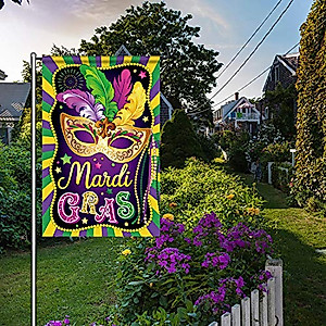 Mardi Gras Decorations Garden Flag New Orleans Party Mardi Gras Hanging Garland for Home Outdoor Indoor Decor Double Sided（Pole Not Included）