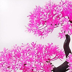 LYSTAR Artificial Pine Tree Bonsai - Realistic Plastic Tree for Office Desk Decor - Fake Bonsai with Natural Appearance and Texture, Perfect for Home and Workplace (Pink)