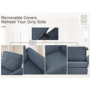 HOMERILLA Sectional Sofa, Modular Sofa, Modern Loveseat Living Room Seater Sofa with Armrest, Sleeper Bed Couch, Washable U-Shape Sofa, L-Shape Sofa with Ottomans, 7-Seat Sofa, Denim Blue