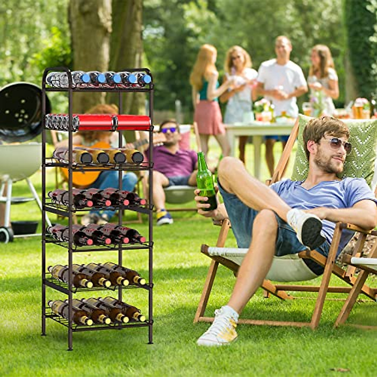 smusei Water Bottle Organizer 7 Tier Free Standing Vertical Metal Water Bottle Rack Shelf Adjustable Water Bottle Beverage Drink Stand Holder for Kitchen Pantry Food Storage, Bronze