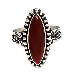 NOVICA Artisan Handmade Carnelian Ring Sterling .925 Sterling Silver Red Single Stone Indonesia Birthstone 'Fire and Courage'