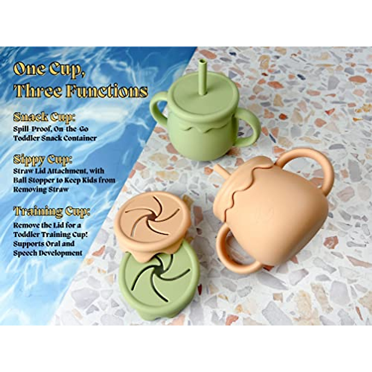 Eco Mama Shop 3-in-1 Silicone Snack/Sippy Cup: Baby Food Storage Containers, Toddler Cups, Snack Containers & Snack Cups for Toddlers 6+ Months, Sippy Cups for Baby 6 Months & Travel Snack Container