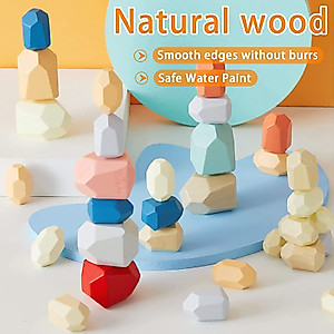 Aosmeol Balancing Stones,Wooden Rocks Stacking Stones,Colorful Stacking Rocks for Kids,Educational Balancing Rock Preschool Learning Puzzle Toy Gift for Children Boys Girls(36PCS)