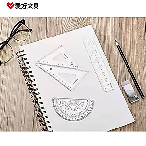 kmobruzy 4Pcs Math Geometry Tool Set Includes Plastic Clear Ruler Protractor Ruler for School Office-Home Supplies Ruler Measuring Tool