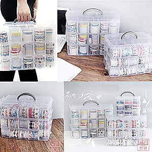 JforSJizT Washi Tape Box Organizer Storage,Divider Closet Container,3 Layers Detachable with 30 Adjustable Compartments, Masking Tape Desktop Tape DIY Sticker Roll Tape Cutter Holder Storage