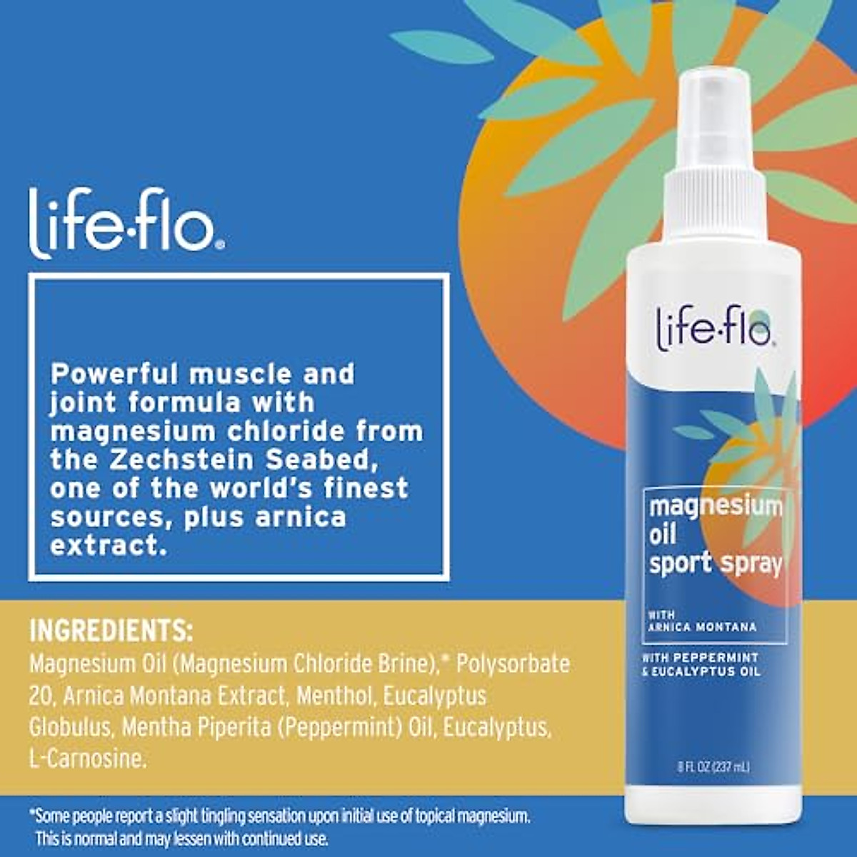 Life-flo Magnesium Oil Sport Spray, with Magnesium Chloride from The Zechstein Seabed Plus Arnica, Calms and Refreshes Muscles and Joints After Exercise, 60-Day Guarantee, Not Tested on Animals, 8oz