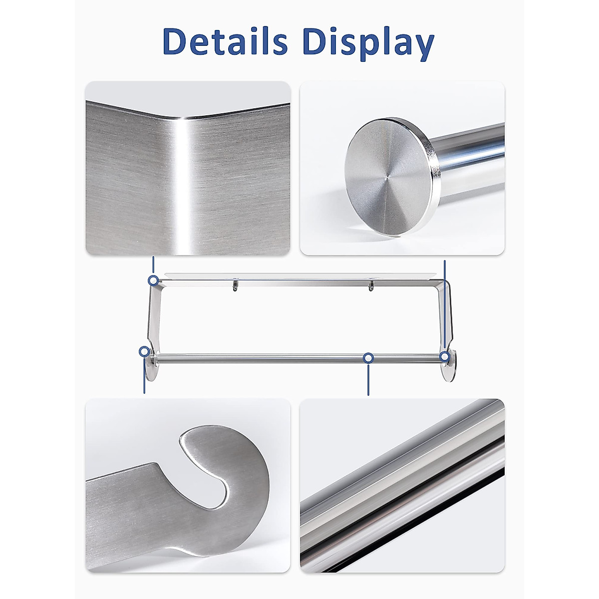 JARLINK Paper Towel Holder with Adhesive Under Cabinet, Removable Stainless Steel for Home Kitchen, Easy Tear and Wall Mounted, No Drilling, Silver