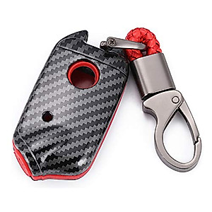 WFMJ Red Carbon Fiber + Silicone Button Remote 4 Buttons Key Fob Cover Case Shell Fob for Kia Stinger K900