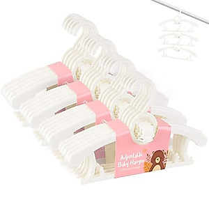 HGYZE Baby Hangers for Closet 20pcs, White Kids Clothes Hanger Plastic, 11-14" Adjustable Bulk Perchas for Newborn, Non-Slip Children Outfit Bear Hanger for Girl Boy Toddler Infant Nursery Clothing