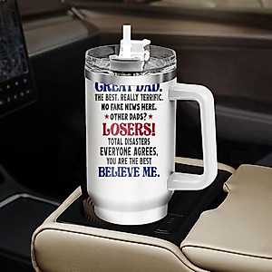 UNILYLY Trump Best Dad Ever, 40 Oz Tumbler With Handle Lid And Straw, Dad Travel Coffee Mug Cup, Trump Gifts, Coffee Day Fathers