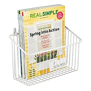 mDesign Small Metal Wire Wall Mounted Storage Organizer Basket Bin for Hanging in Kitchen, Garage, Entryway, Mudroom, Bedroom, Bathroom, Laundry Room - Unity Collection - 2 Pack - White