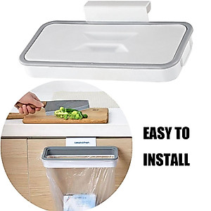 LIUHUIZEYU Portable Trash Bag Holder, Hanging Garbage Bag Holder,Over The Cabinet Plastic with Lid Kitchen Garbage Bags Storage Rack Trash Bin (1 pcs)