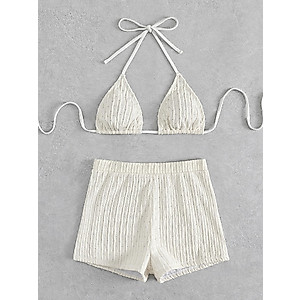 SOLY HUX Women's 2 Piece Swimsuits Halter Triangle Top with Shorts Bikini Set Bathing Suits Beige XL