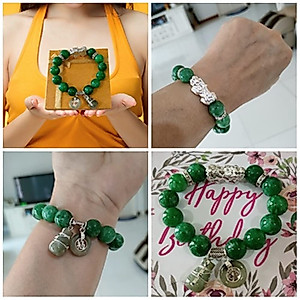 Thai Jade Bracelet Women Good Luck Ring Chain Feng Shui Bracelets Xiu Pi Yao Chinese Dragon Attract Good Luck Wealth Jewelry Adjustable Elastic PNH01456 Green/Silver/Light Green Length 6.00''