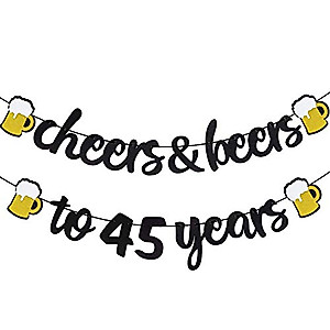 45th Birthday Decorations Cheers to 45 Years Banner for Men Women Birthday Backdrop Wedding Aniversary Party Supplies Decorations Black Glitter Pre Strung