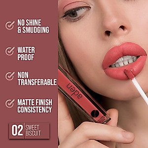 aden Tattoo Matte Lipstick - 7ML - Highly Pigmented - Provides Non-Shinny, Non Smudging and Velvety Finish – Water Proof Made in Italy (02 Sweet Biscuit)
