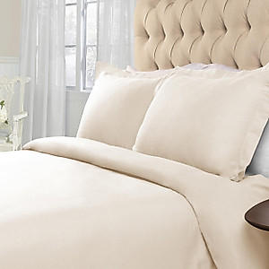 Superior Flannel Cotton Duvet Cover Set, Warm Fuzzy Comforter Cover, Cozy Soft Bedding Essentials, Secure Button Closure, Includes 1 Duvet Cover, 2 Pillow Shams, King/California King, Ivory