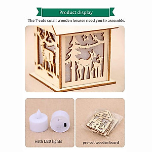 Wood Craft Kits Unfinished Small Houses 3D Cutting Wooden Puzzle Toy for Kids and Adults Build Your Own Perfect Decoration-Including 7 pcs