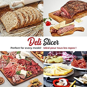 Starfrit Deli Slicer - Slices Meat, Cheese, Bread - 6.5" Stainless Steel Blade - Adjustable Thickness Knob - Nestable for Easy Storage | 2-in-1 Fruit and Vegetable with Bonus Peeler