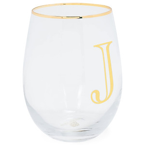 Mary Square Monogrammed J Gold Foil 16 ounce Glass Stemless Wine Glass Set of 2