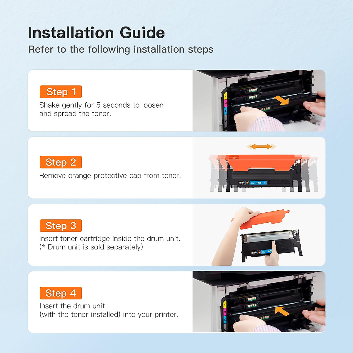 E-Z Ink (TM) Compatible Toner Cartridge Replacement for Samsung 406 406S CLT-K406S CLT-C406S CLT-M406S CLT-Y406S to use with Xpress C460W C410W (1 Black, 1 Cyan, 1 Magenta, 1 Yellow, 4 Pack)