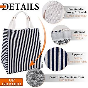 Daixers Lunch Bag Insulated Lunch Box for Women Men,Reusable Adult Lunch Tote Bags for Work or Travel (Striped Blue)