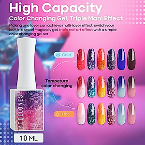 modelones Color Changing Gel Nail Polish - 6 Colors 10ml Pink Glitter Blue Purple Orange Mood Temperature Change Gel Polish Set Summer Soak Off Nail Polish DIY Home Salon LED Nail Art Manicure 2023
