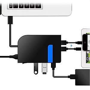 USB Hub Portable USB Hub 3 USB 3.0 HUB + 2 QC3.0 + Type-C Multi-Functional Charger & HUB with Power Switch Button (Color : Black)