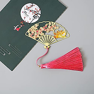 Rose-Samira Metal Creative Bookmark,Chinese Style Unique Vintage Series,Gift for Reader,Student (Fan Large-C)