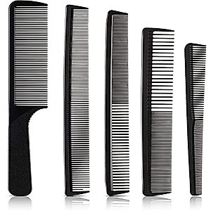 5 Pieces Hair Cutting Comb Barber Comb Hair Styling Combs Fine Teeth Carbon Comb Set Anti Static Heat Resistant Hairdressing Tapered Comb for Men Women (Classic Combs)