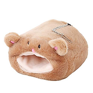 Timesuper Pet House Bed Plush Small Pet Hamster Hanging Bed House Hammock Warm Bed Guinea Pig Hedgehog Cage Nest,Brown
