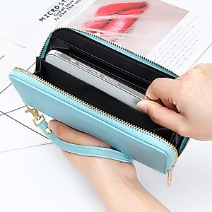 Badiya Women Rfid Blocking Leather Wallet Embossed Zip Around Clutch Purse with Wristlet
