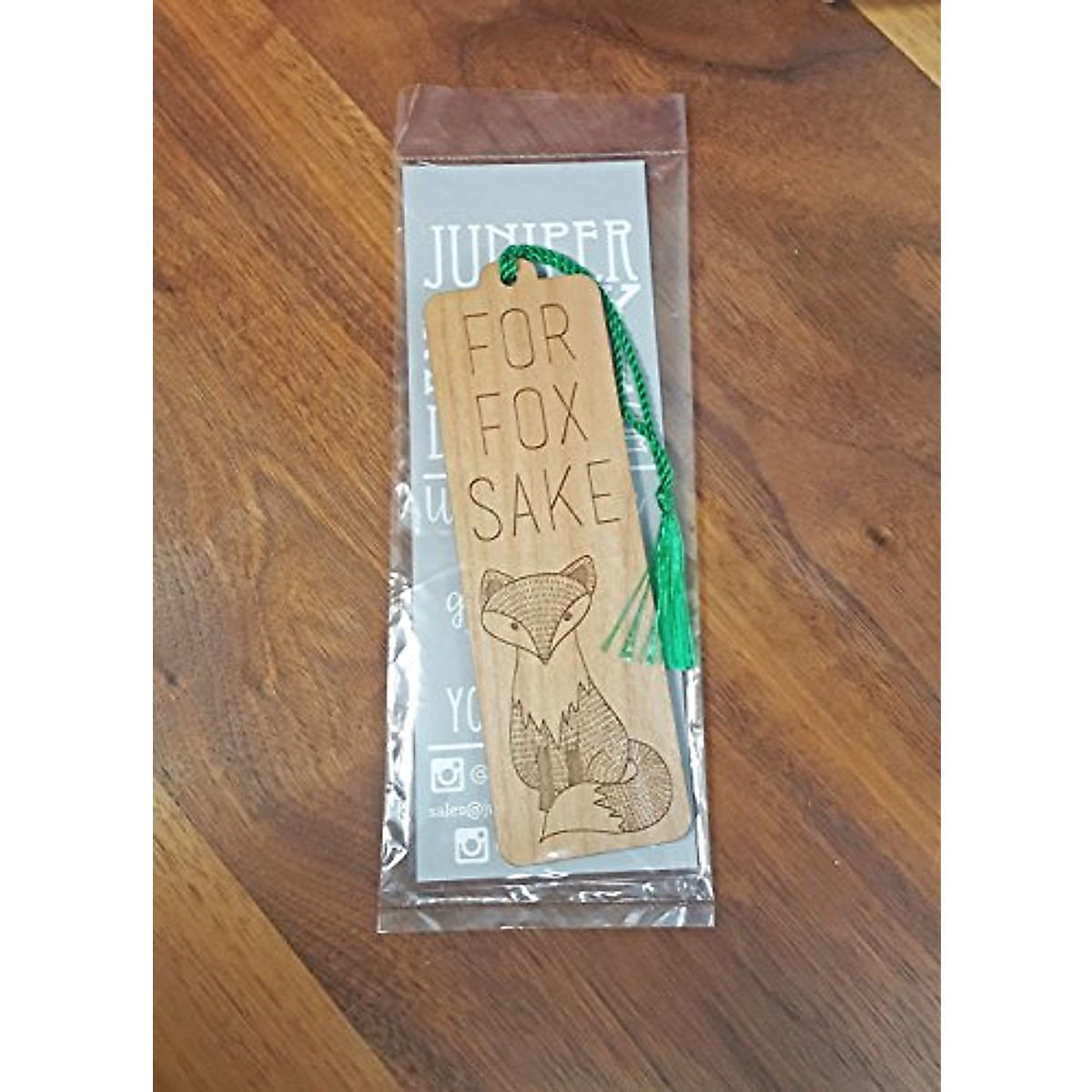 Wood Bookmark - for Fox Sake - Laser Engraved - Made in The USA - Wooden Book Mark with Green Tassel