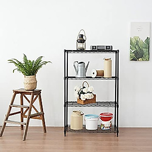 Displays By Jack 4 Tier Wire Shelving Unit Storage Rack, Metal Heavy Duty Utility Organizers, Organization Units for Products Plant Pantry, Garage, Durable Shelf Stand, Black, 14" W x 30" L X 48" H