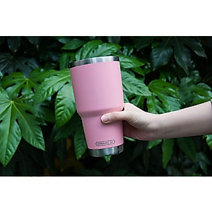 DYNAMIC SE 30oz Tumbler Double Wall Stainless Steel Vacuum Insulated Travel Mug with Splash-Proof Lid Metal Straw and Brush (Pink)