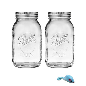 CEO_ARNOLD Mason Jar Ball Regular Mouth 32-Ounces with Lids and Bands, Clear,(Pack Of 2) with 1 cat toy mouse.