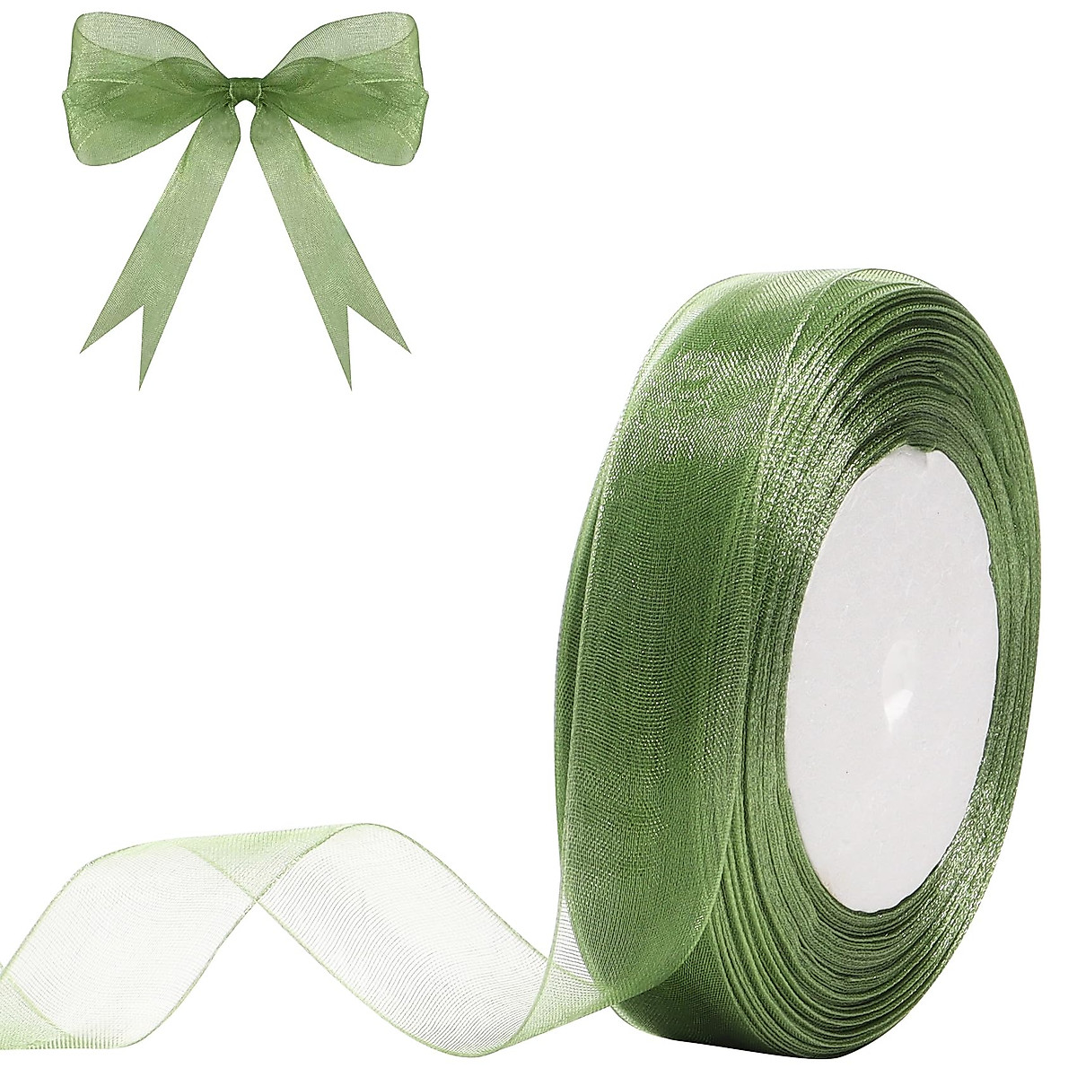 Hiswan 3/4 inch Sage Green Sheer Organza Ribbon 50 Yards Chiffon Ribbon for Gift Wrapping Christmas Halloween Decoration Wedding Flower Bouquet Crafts