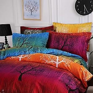 Swanson Beddings Rainbow Tree 3pc Duvet Bedding Set: Duvet Cover and Two Pillow Shams (Queen)