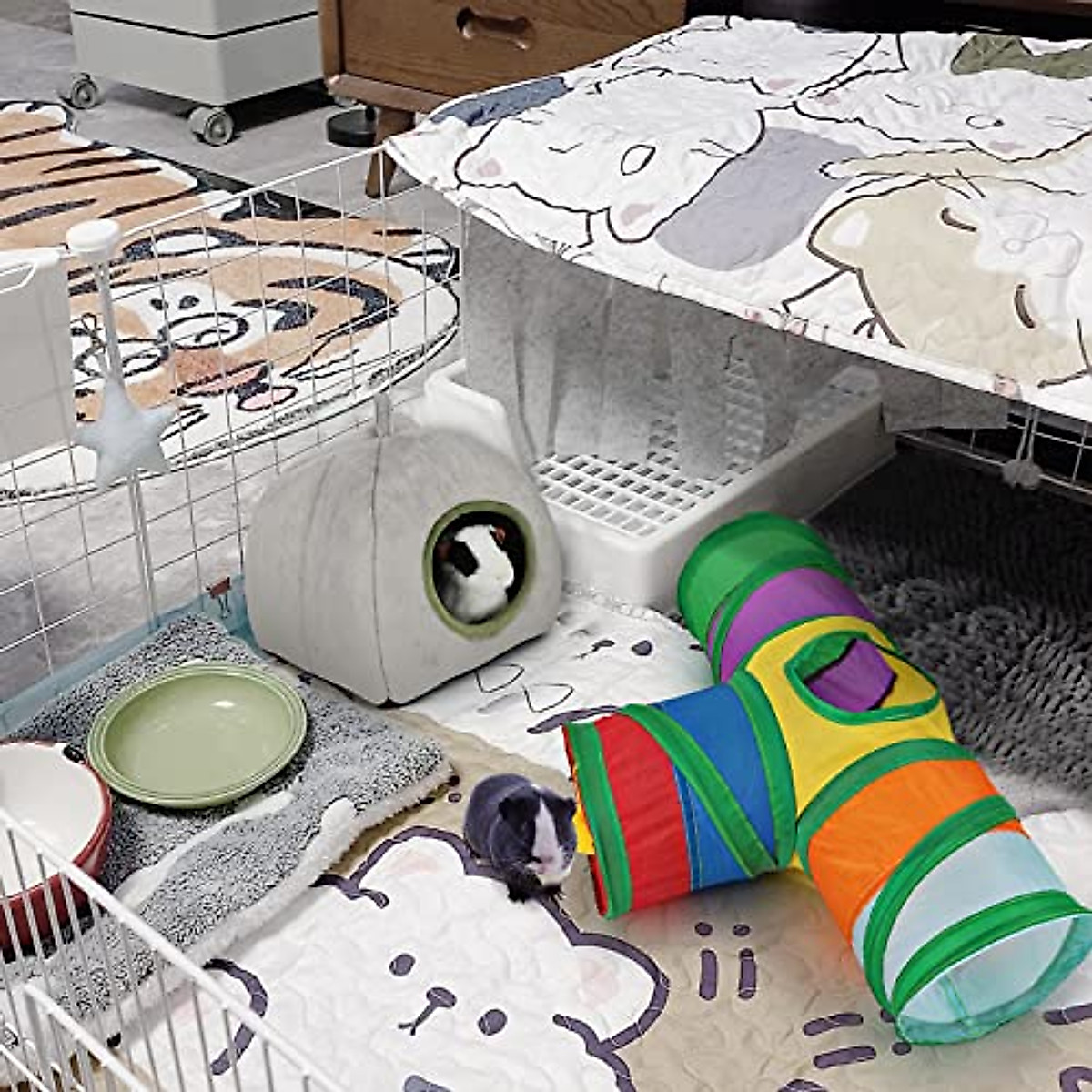 Rypet Guinea Pig Tunnel 3 Way Collapsible Small Pet Tunnels and Tubes with Interactive Ball for Baby Rabbit Ferret Hamster Chinchilla Hedgehog Hiding and Resting