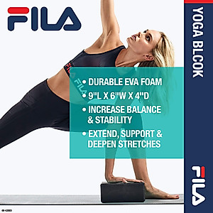 FILA Accessories Yoga Block - EVA Foam Blocks for Support, Balance & Stability | Yoga, Pilates, Barre, Stretching, Meditation - Black