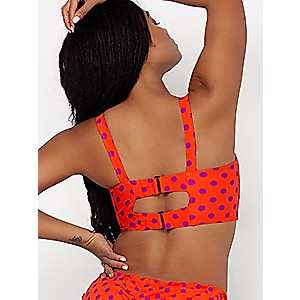Smart & Sexy womens Plus-size Long Lined Underwire Bikini Top, Bright Polka Dot Print, 36C US