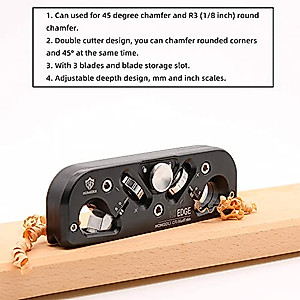 HONGDUI DJ11S Woodworking Chamfering Plane with 3 Replacement Carbide Blades Double Edge Angler Chamfering Plane