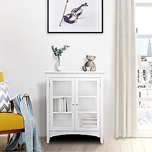 Teamson Home Madison Wooden Floor Cabinet with 2 Glass Doors, White